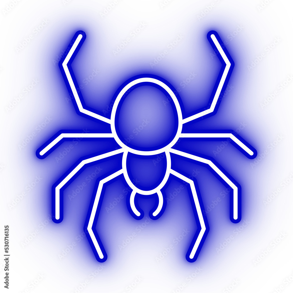 Neon blue spider icon, illustration of neon glowing spider with ...