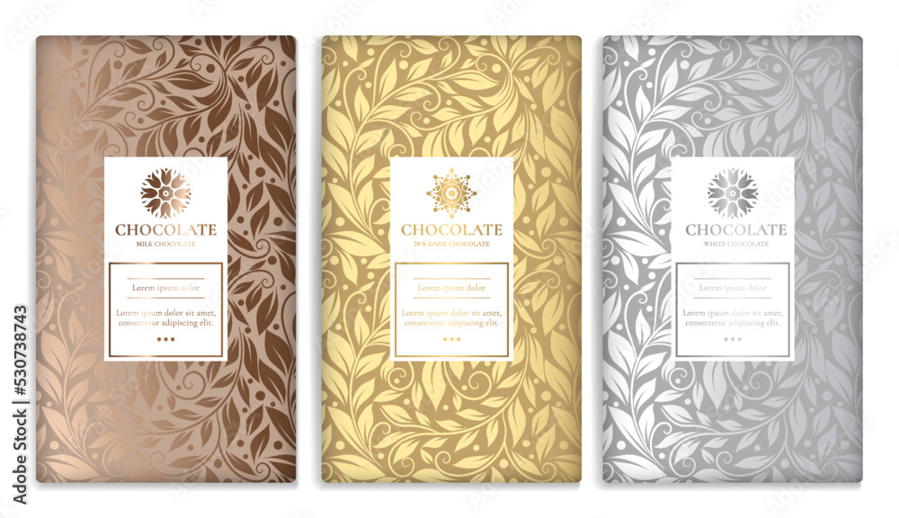Silver and gold vintage set of chocolate bar packaging design. Vector ...
