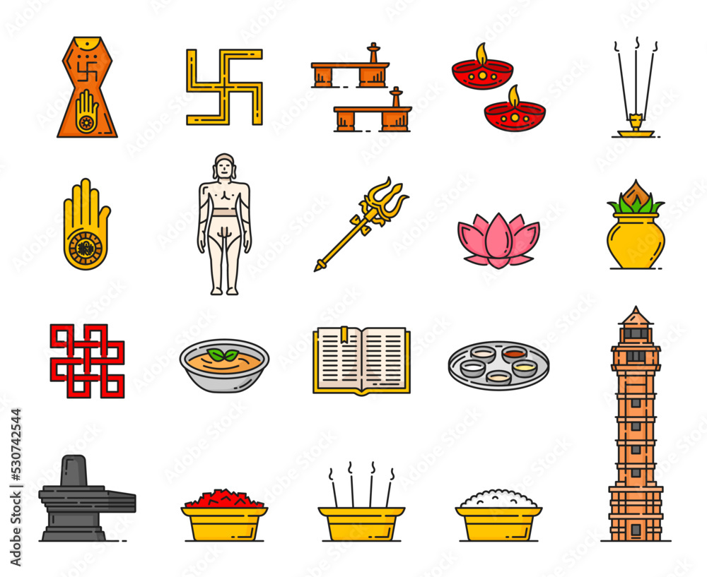 Image vectorielle Stock Jainism religion icons of Jain Dharma indian ...