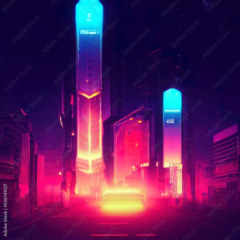 Abstract Future Neon Cyberpunk Urban Scene. Grunge Futuristic concept ...