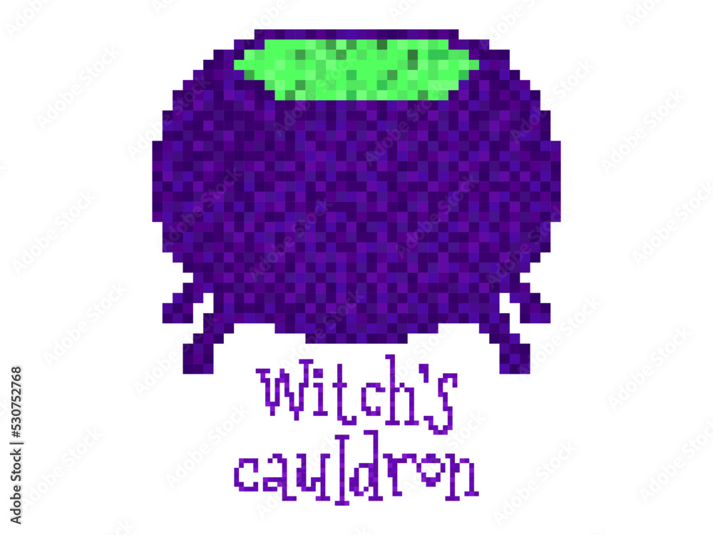 Witch cauldron in pixel art style. Halloween witch cauldron in 8-bit ...