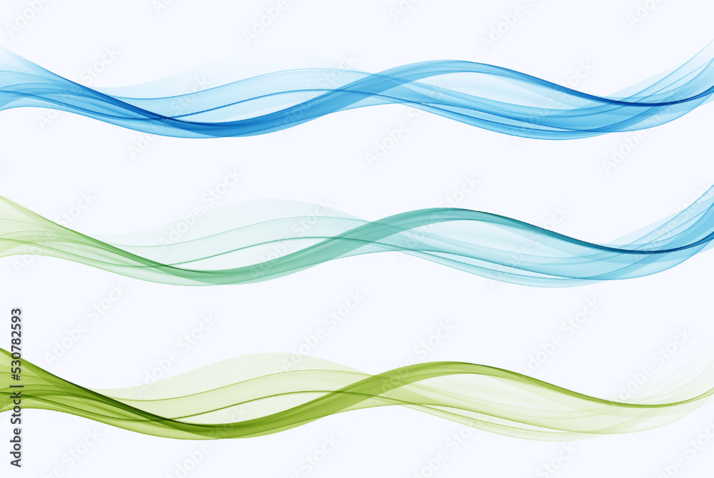 Bright fresh collection of soft blue-green waves. Abstract smooth soft ...