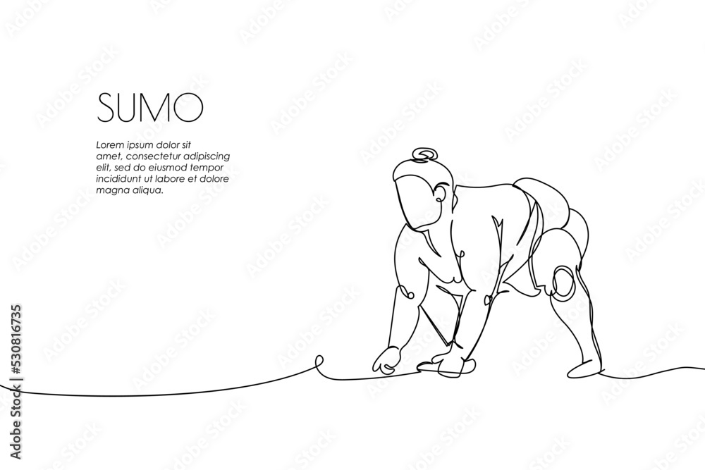 Web banner with sumo wrestler one line art. Continuous line drawing of ...