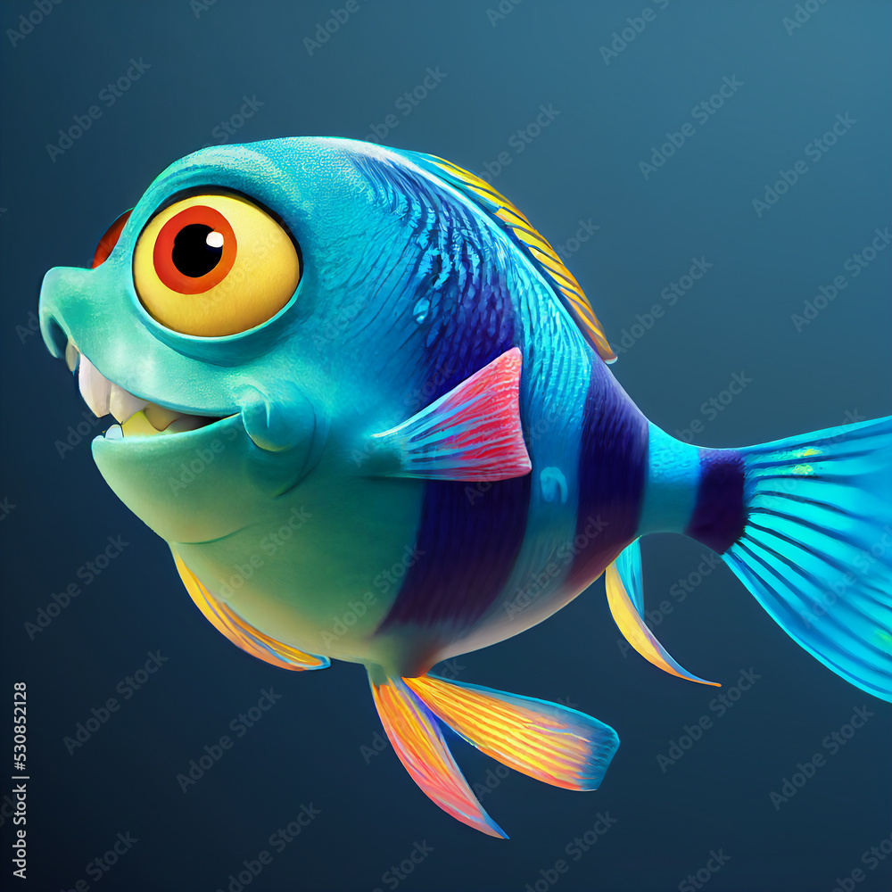Cute fish with big eyes cartoon character. Stock Illustration | Adobe Stock