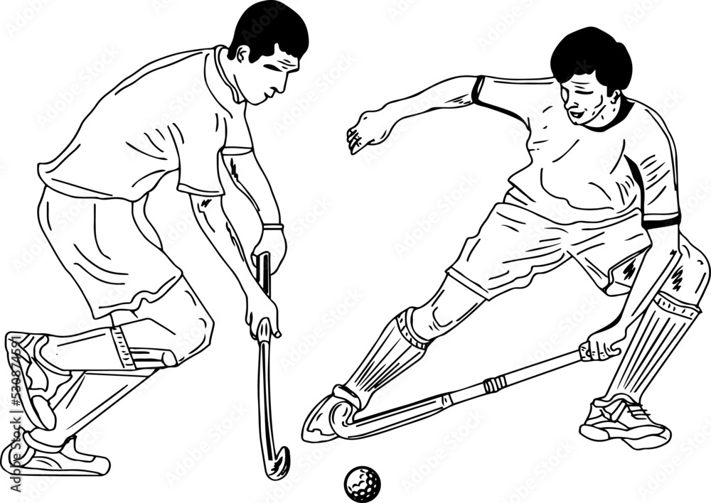 Outline vector illustration of hockey player, field or floorball hockey ...