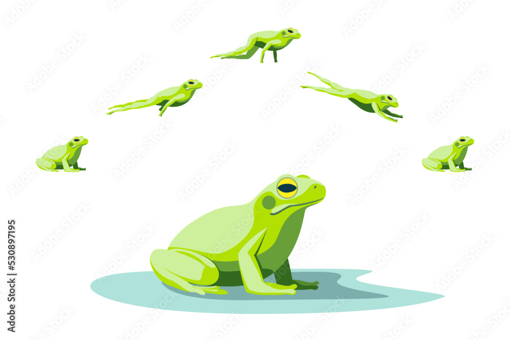 Vetor Cartoon Color Characters Green Frog Jumping Animation Series Set ...