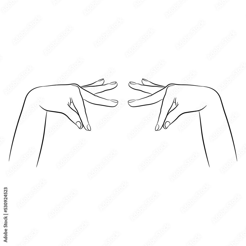 Symmetrical design with two beautiful raised up female hands in elegant ...