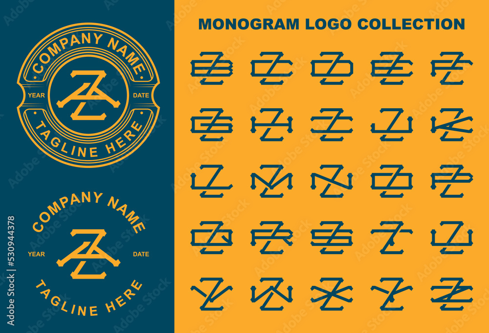 Monogram logo collection ZA Monogram To ZZ Monogram Logo Design ...