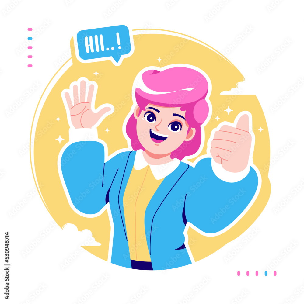 say hi cute girl cartoon character illustration Stock Vector | Adobe Stock