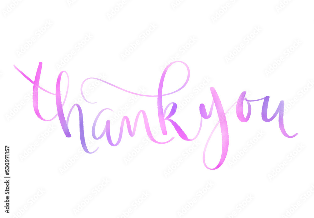 THANK YOU pink and purple brush lettering with watercolor texture on ...