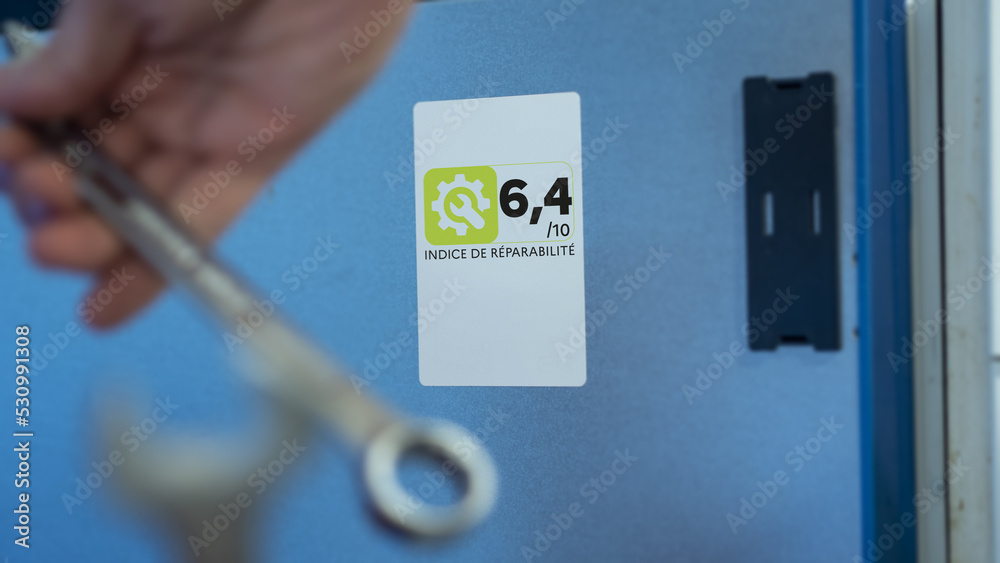 Fotografie Indices de réparabilité, étiquette indice de reparabilite ...
