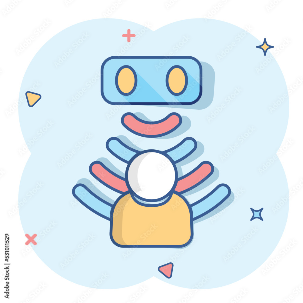 Motion sensor icon in comic style. Sensor waves with man vector cartoon ...