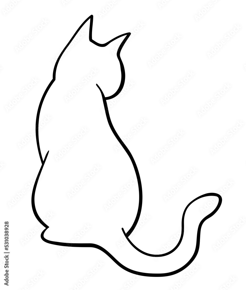 Cat outline illustration with black thin line. PNG with transparent ...