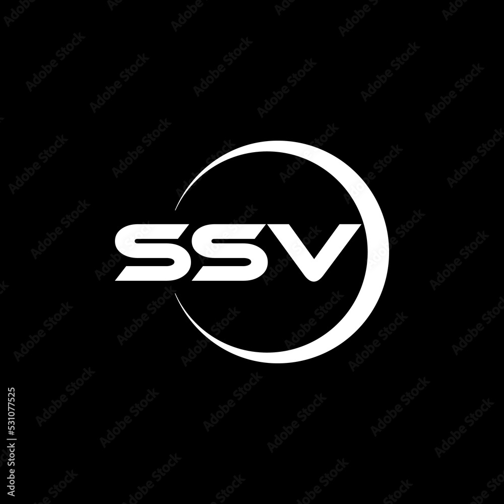 SSV letter logo design with black background in illustrator, cube logo ...