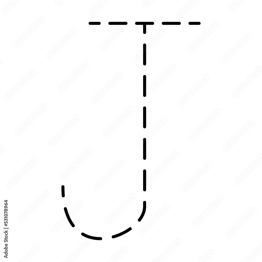 Tracing Alphabet letter J prewriting dotted line element for kindergarten, preschool and ...