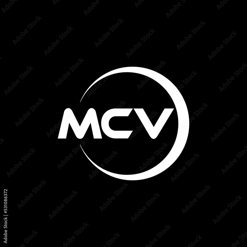 MCV letter logo design with black background in illustrator, cube logo ...