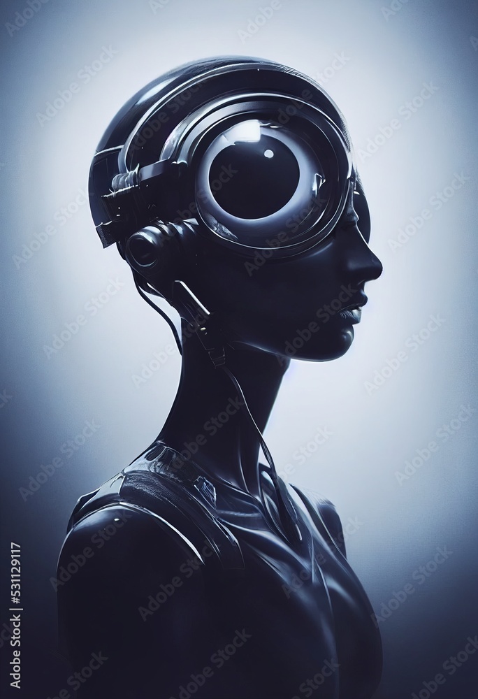 Portrait of a sci-fi cyberpunk girl. High-tech futuristic woman from ...