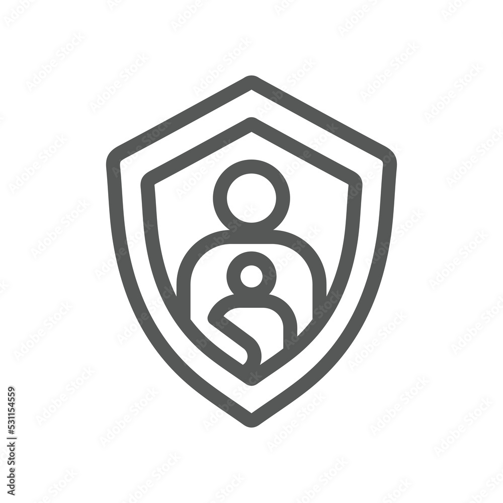 Parents and child avatar in shield badge for online safety kids symbol ...