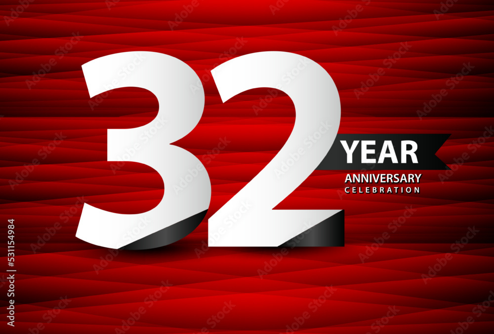 32 Year Anniversary Celebration Logo Vector On Red Background, 32 ...