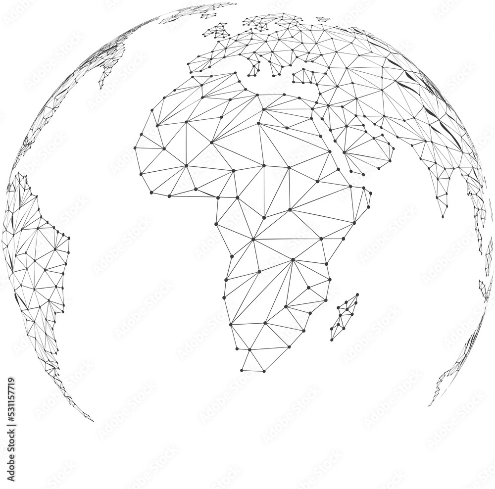 Globe 3D World map wireframe dot connect line polygon : concept of ...