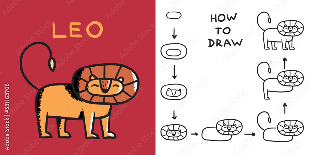 Vector de Stock How to draw cute cartoon lion. Step by step ...