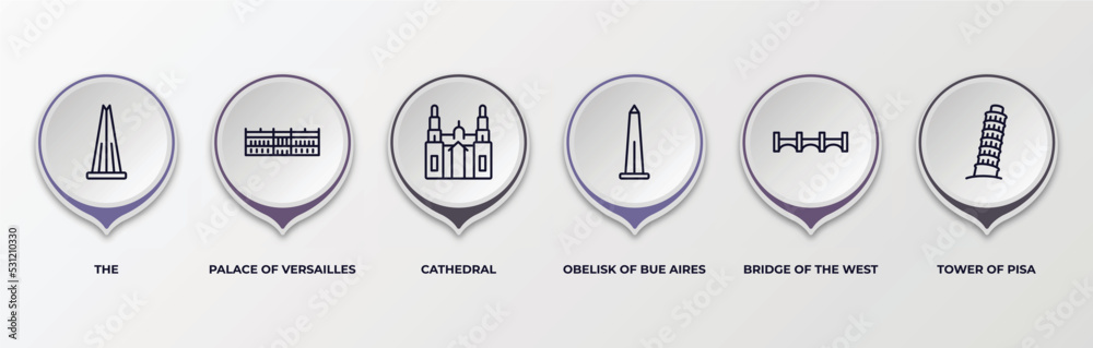infographic template with outline icons. infographic for monuments ...