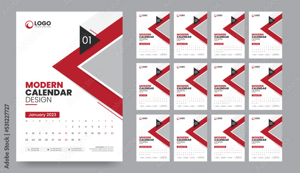 Wall Calendar Template Design for 2023 year, Monthly Creative Calendar ...
