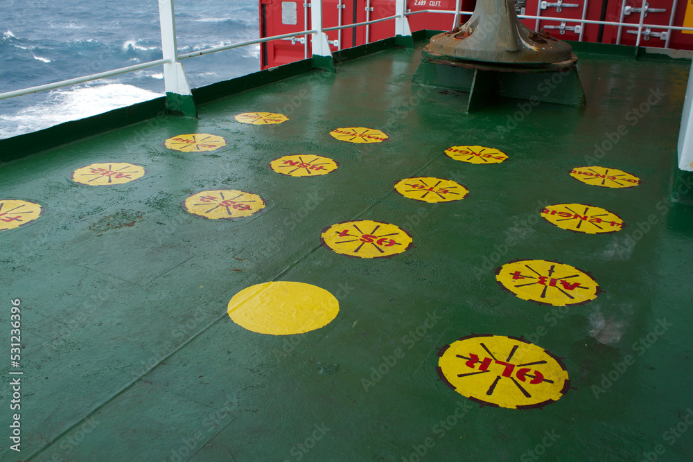 Muster station onboard a merchant ship at sea Stock Photo | Adobe Stock