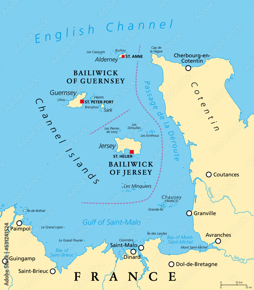 Image vectorielle Stock Channel Islands, political map. The Crown ...