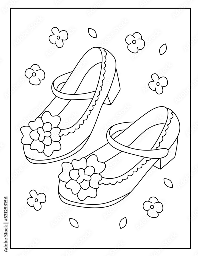 Kids Shoes Doodle Coloring Pages Stock Vector | Adobe Stock