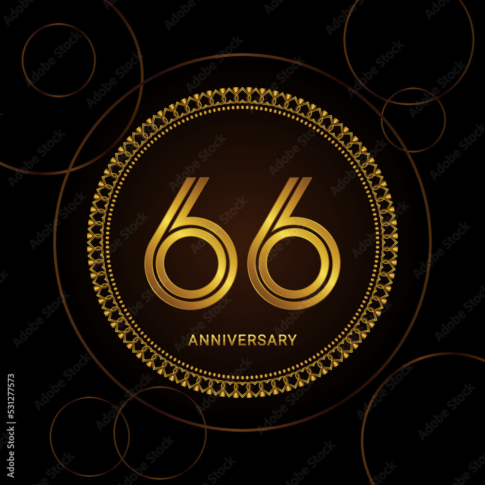 66th Anniversary Celebration with golden text and ring, Golden ...