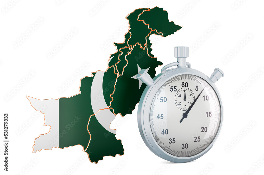 Pakistani map with stopwatch, 3D rendering Stock Illustration | Adobe Stock