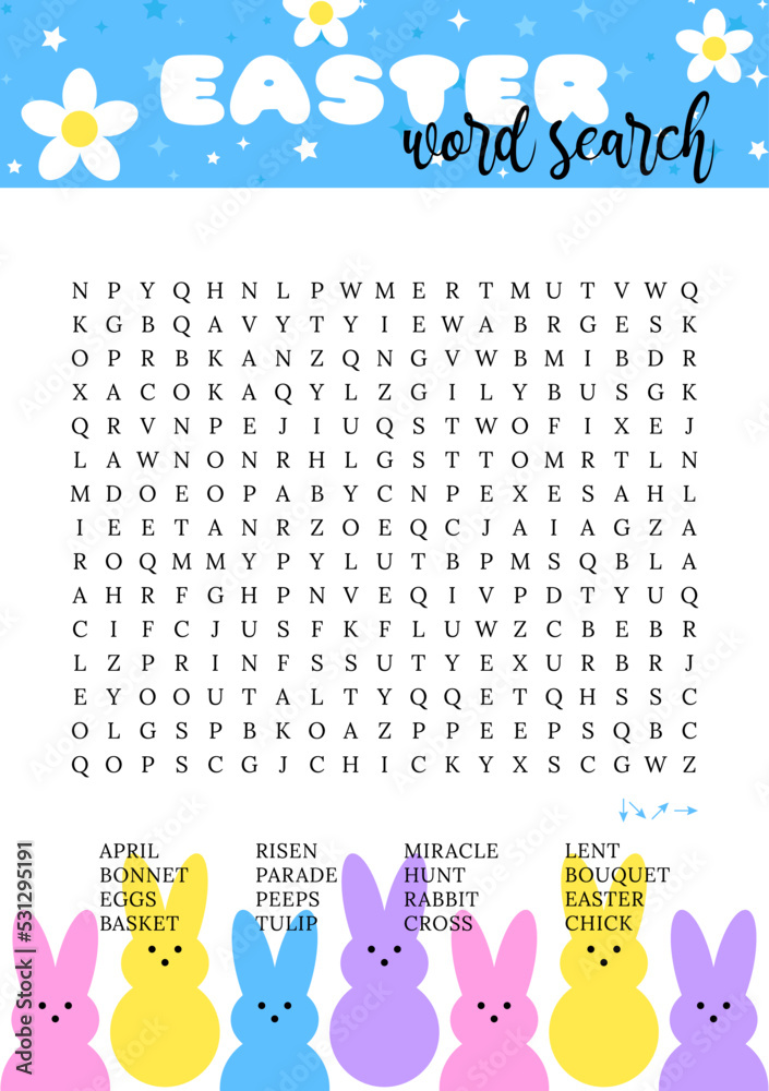Easter word search puzzle. Educational game for kids. Holiday crossword ...