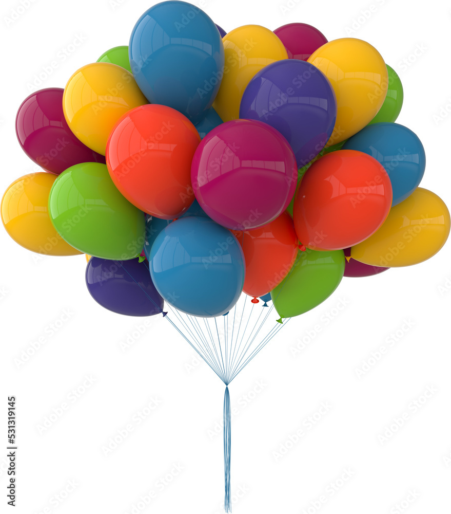 3d render illustration of realistic colorful balloons on transparent ...