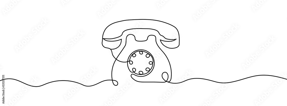 Old telephone one line drawing continuous design minimalism. Retro ...