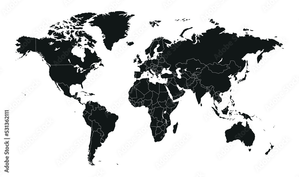 World Map With Country Borders. Detailed Outline Political World Map ...