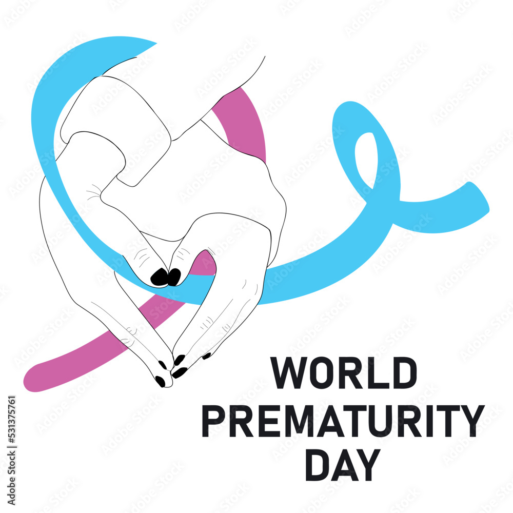 World Prematurity Day with Pink and Blue Ribbon. Vector cartoon ...