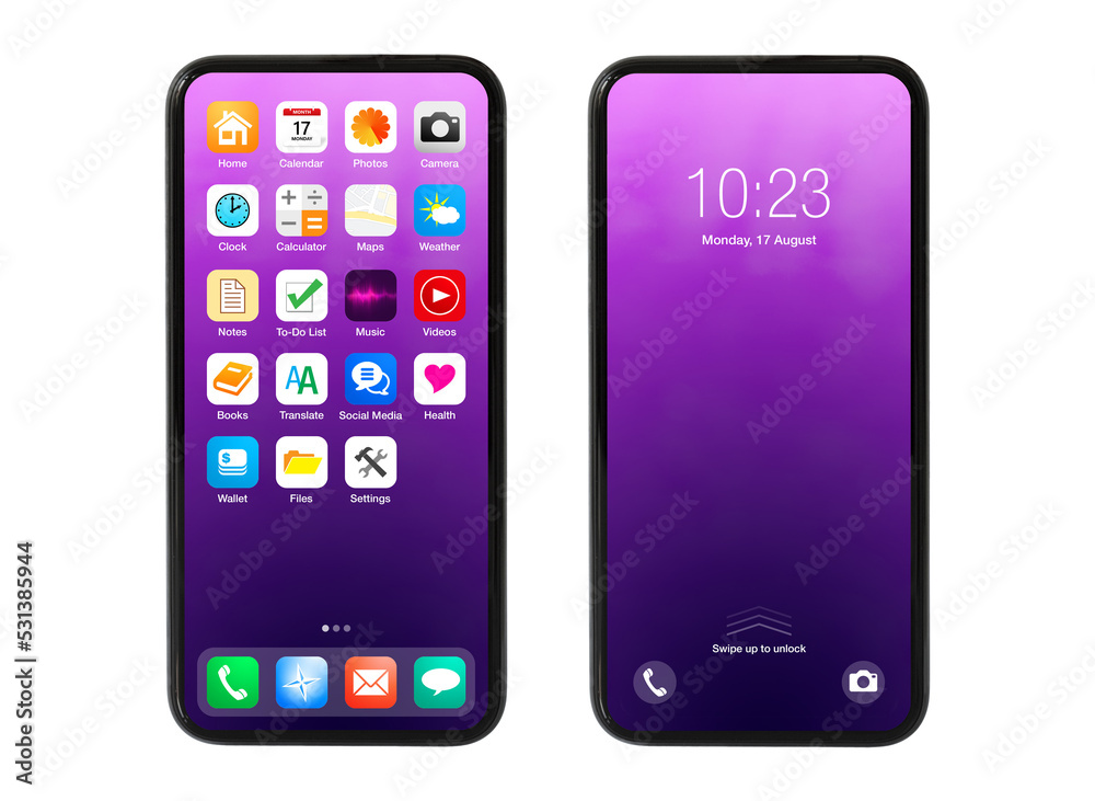 Isolated mobile phone with sample home and locked screens Stock Photo ...