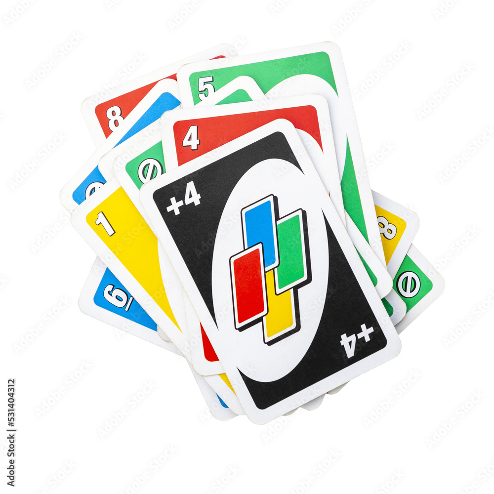 Foto de Stock Pile of Uno table game cards isolated | Adobe Stock