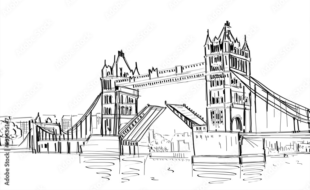 Tower Bridge, London, England, UK. Hand Drawn Illustration. Vector ...