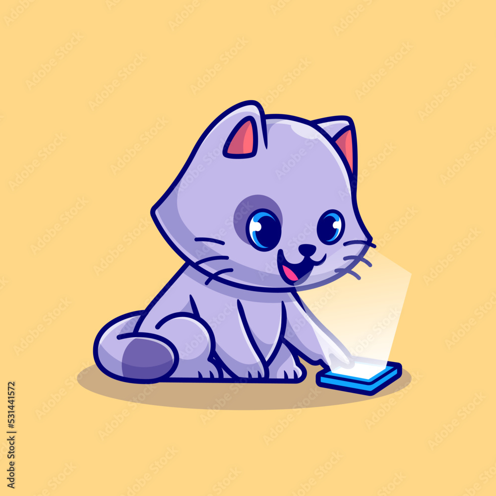 Cute Cat Playing Mobile Phone Cartoon Vector Icon Illustration. Animal ...
