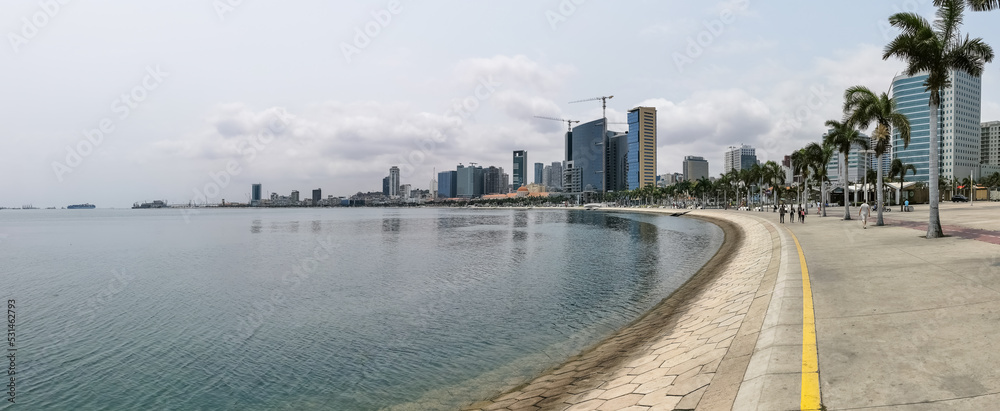 Panoramic view at the Luanda bay and Luanda marginal, pedestrian ...