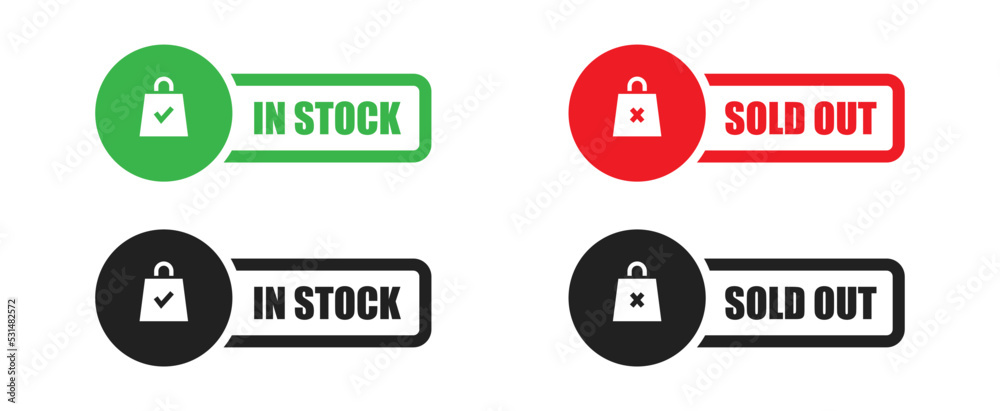 Inn Stock and Out Of Stock button set. Shopping icons with shopping bag ...
