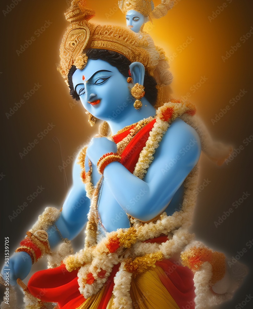 computer graphic statue of young hindu god lord krishna with blue skin ...