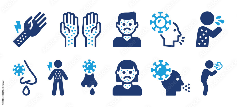 Allergy icon set. Containing allergic diseases, rhinitis, sinus ...