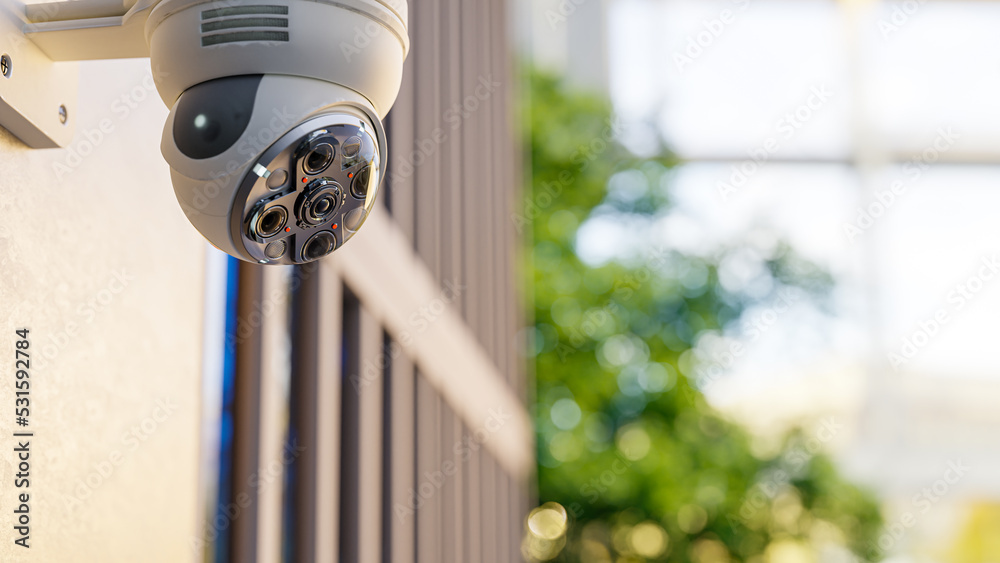 CCTV camera installed on wall of the building or office. Scan the area ...