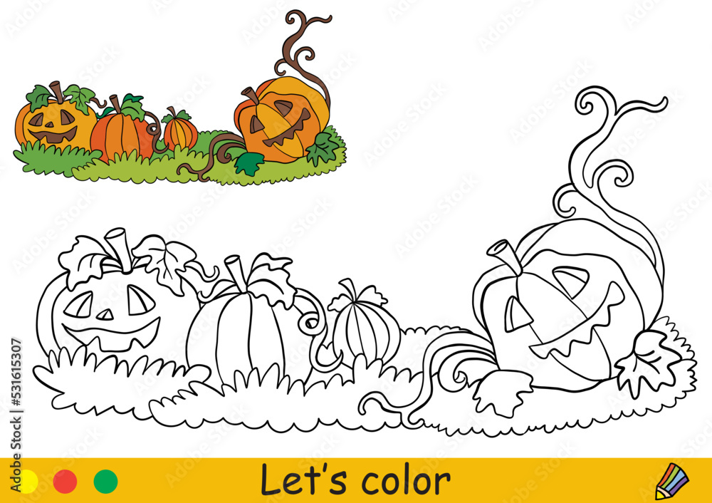 Halloween kids coloring with template scary pumpkins Stock Vector ...