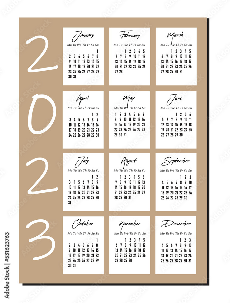 2023 calendar, vertical calendar 2022 template in pink pastel colors ...