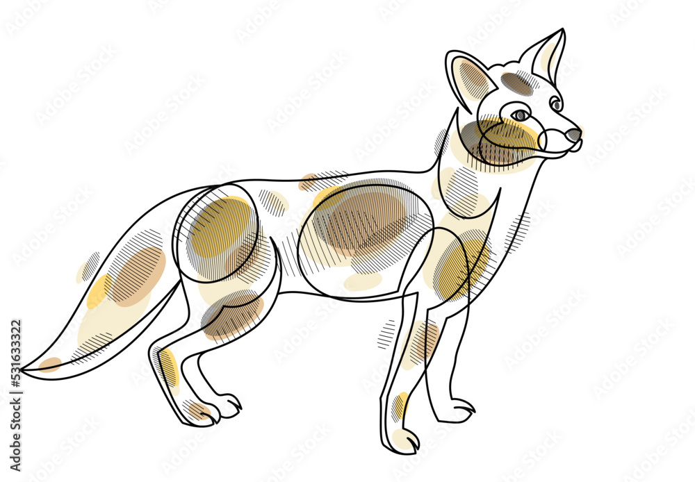 Cute red fox adorable wild animal vector linear drawing isolated, line ...