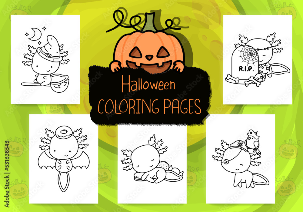 Cute Halloween Coloring Pages Pack. Collection of Cute Outline ...